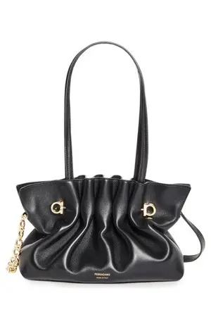 FERRAGAMO Small Gancio Piercing Shoulder Bag - Nero