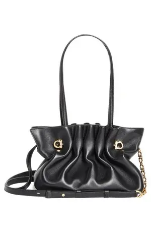 FERRAGAMO Small Gancio Piercing Shoulder Bag - Nero