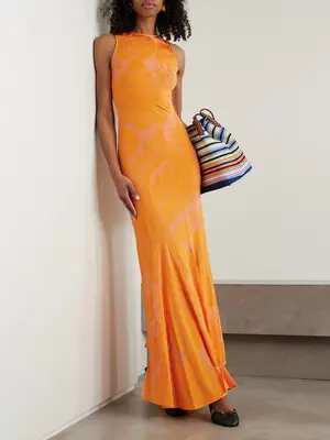 Etro Asymmetric Open-back Devoré-jersey Maxi Dress
