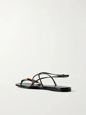 Khaite Loop Bead-embellished Leather Sandals - Black