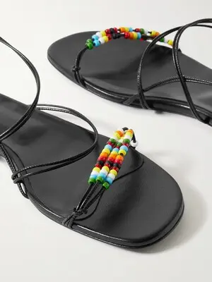 Khaite Loop Bead-embellished Leather Sandals - Black