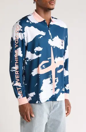 SANTO STUDIO Printed Half-zip Long Sleeve Polo