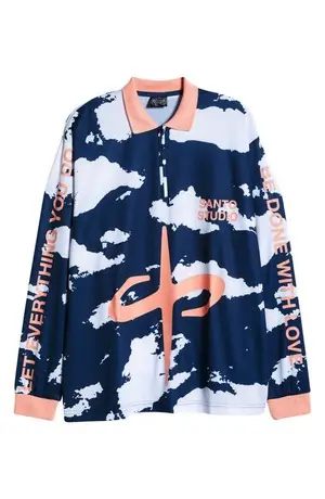 SANTO STUDIO Printed Half-zip Long Sleeve Polo