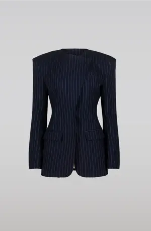 SAEMDI Pinstripe Suit Jacket - Navy
