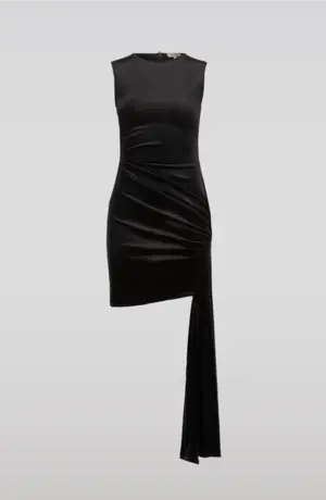 SAEMDI Velvet Side Tail Mini Dress - Black