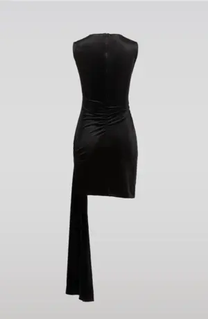 SAEMDI Velvet Side Tail Mini Dress - Black