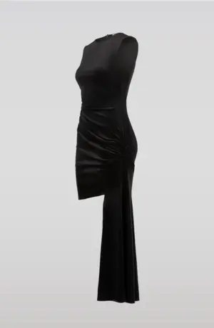 SAEMDI Velvet Side Tail Mini Dress - Black
