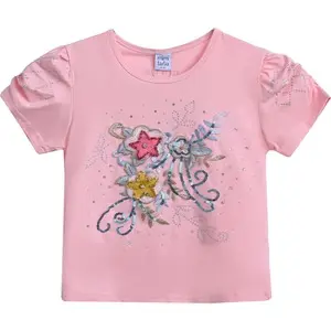 MIMI TUTU Flowers Applique T-shirt - Pink