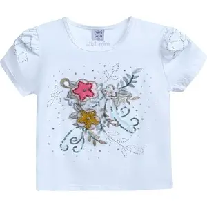 MIMI TUTU Flowers Applique T-shirt - White