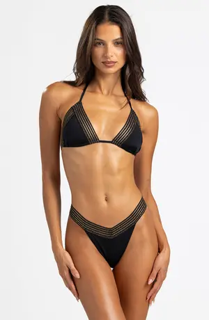 BEACH BUNNY Addie Triangle Bikini Top - Black / Gold