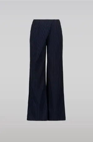 SAEMDI Pinstripe Wide-leg Trousers - Navy
