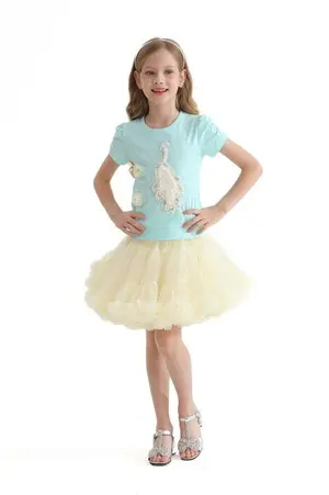 MIMI TUTU Peacock Applique T-shirt - Blue