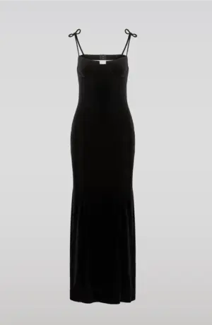 SAEMDI Open Back Velvet Maxi Dress