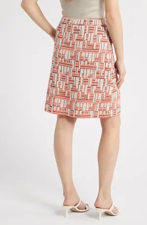 Ming Wang Geo Knit A-line Skirt - Peach/limestone/white