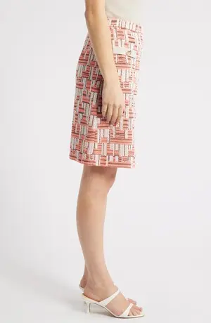 Ming Wang Geo Knit A-line Skirt - Peach/limestone/white