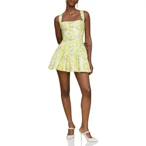 Avec Les Filles Lemon Print Stretch Cotton Minidress