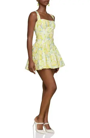 Avec Les Filles Lemon Print Stretch Cotton Minidress