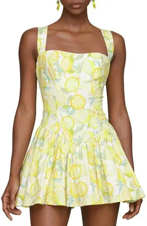 Avec Les Filles Lemon Print Stretch Cotton Minidress
