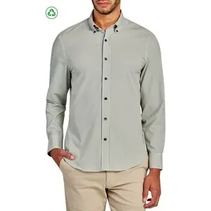CON.STRUCT Slim Fit Micro Plaid Recycled 4-way Stretch Performance Long Sleeve Shirt Olive