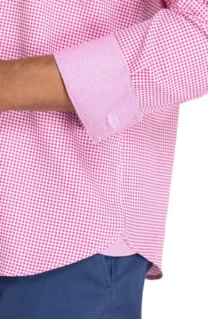 CON.STRUCT Slim Fit Micro Plaid Recycled 4-way Stretch Performance Long Sleeve Shirt - Pink