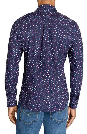 CON.STRUCT Slim Fit Mini Hearts Recycled 4-way Stretch Performance Long Sleeve Shirt - Navy/red