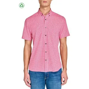 CON.STRUCT Slim Fit Mini Check Recycled 4-way Stretch Performance Short Sleeve Shirt - White/red