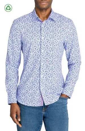 CON.STRUCT Slim Fit Ditsy Floral Recycled 4-way Stretch Performance Long Sleeve Shirt - Lilac