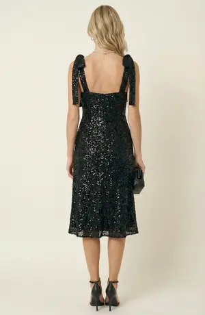 MODENAIRE Sequin Midi Dress With Tie Straps