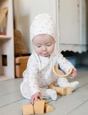 ELY'S & CO. Baby Cotton Ribbed Beanie - Floral Pin Dot