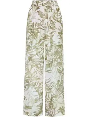Brunello Cucinelli Leaf-print Trousers - Green