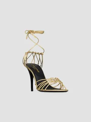 Saint Laurent Babylone Sandals In Metallic Leather - Or