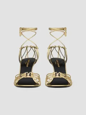 Saint Laurent Babylone Sandals In Metallic Leather - Or