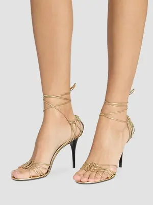 Saint Laurent Babylone Sandals In Metallic Leather - Or