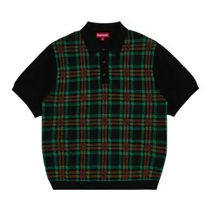 Supreme Plaid Knit Short-sleeve Polo - Black