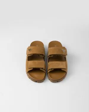 Prada Suede Band Sandals With Enamel Logo