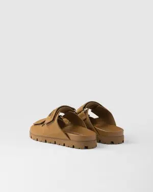 Prada Suede Band Sandals With Enamel Logo