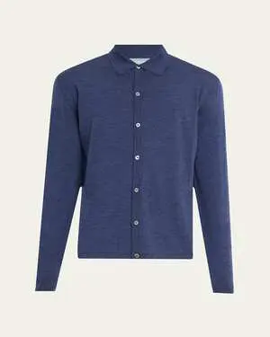 Bergdorf Goodman Wool Overshirt Cardigan - Blue