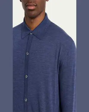 Bergdorf Goodman Wool Overshirt Cardigan - Blue