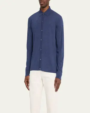 Bergdorf Goodman Wool Overshirt Cardigan - Blue