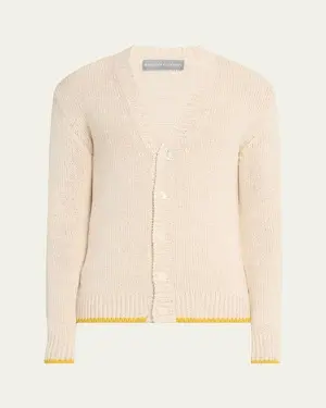 Bergdorf Goodman Cotton Contrast-trim Cardigan - Beige