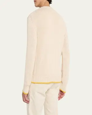 Bergdorf Goodman Cotton Contrast-trim Cardigan - Beige