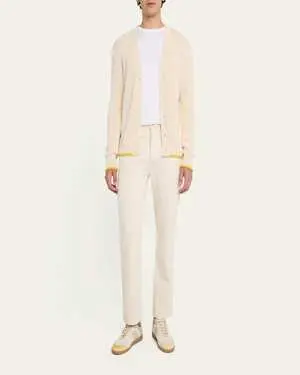 Bergdorf Goodman Cotton Contrast-trim Cardigan - Beige