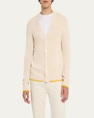 Bergdorf Goodman Cotton Contrast-trim Cardigan - Beige