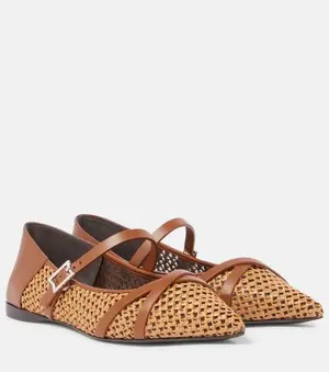 Max Mara Woven Leather-trimmed Mary Jane Flats - Brown