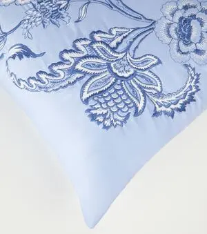 Etro Bloom Embroidered Cotton Cushion - Blue