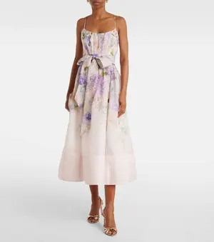 Zimmermann Dawning Floral Silk And Linen Corset Dress