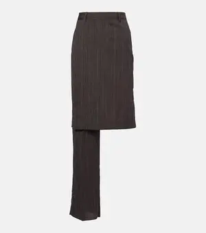 Bottega Veneta Asymmetric Striped Wool Skirt Pants - Grey