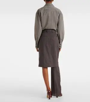 Bottega Veneta Asymmetric Striped Wool Skirt Pants