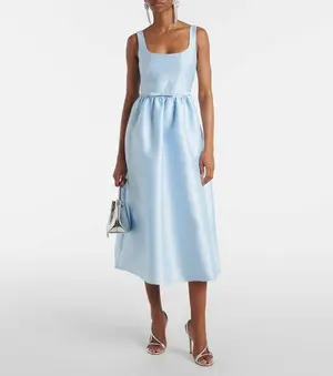 SELF-PORTRAIT Belted Satin Midi Dress