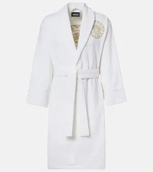 Versace Medusa Gala Cotton And Linen Terry Bathrobe - White